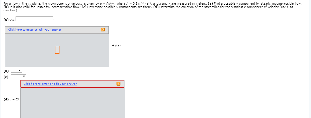 Solved For a flow in the xy plane, the x component of | Chegg.com