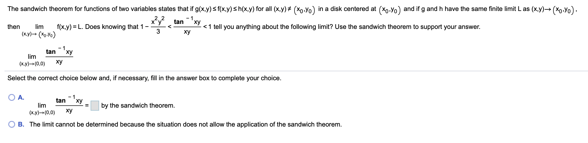 Solved The sandwich theorem for functions of two variables | Chegg.com