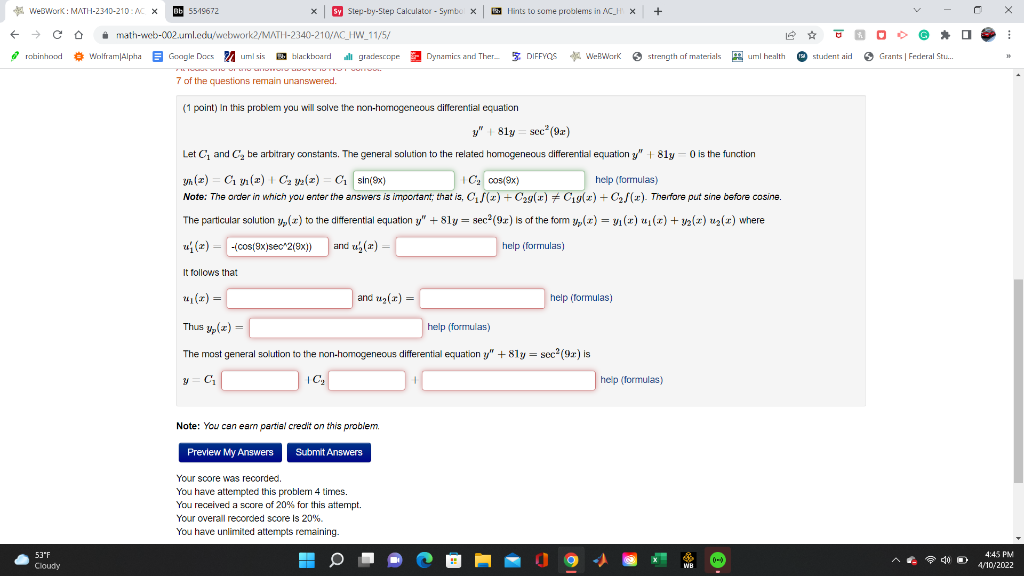 Solved х + X G ROO WebWork: MATH-2310-210 X Bb 5519672 x Sy | Chegg.com