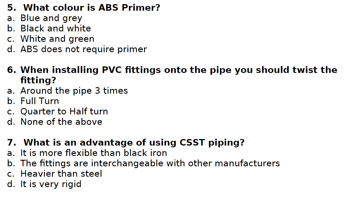 Solved 5. What colour is ABS Primer? a. Blue and grey b. | Chegg.com