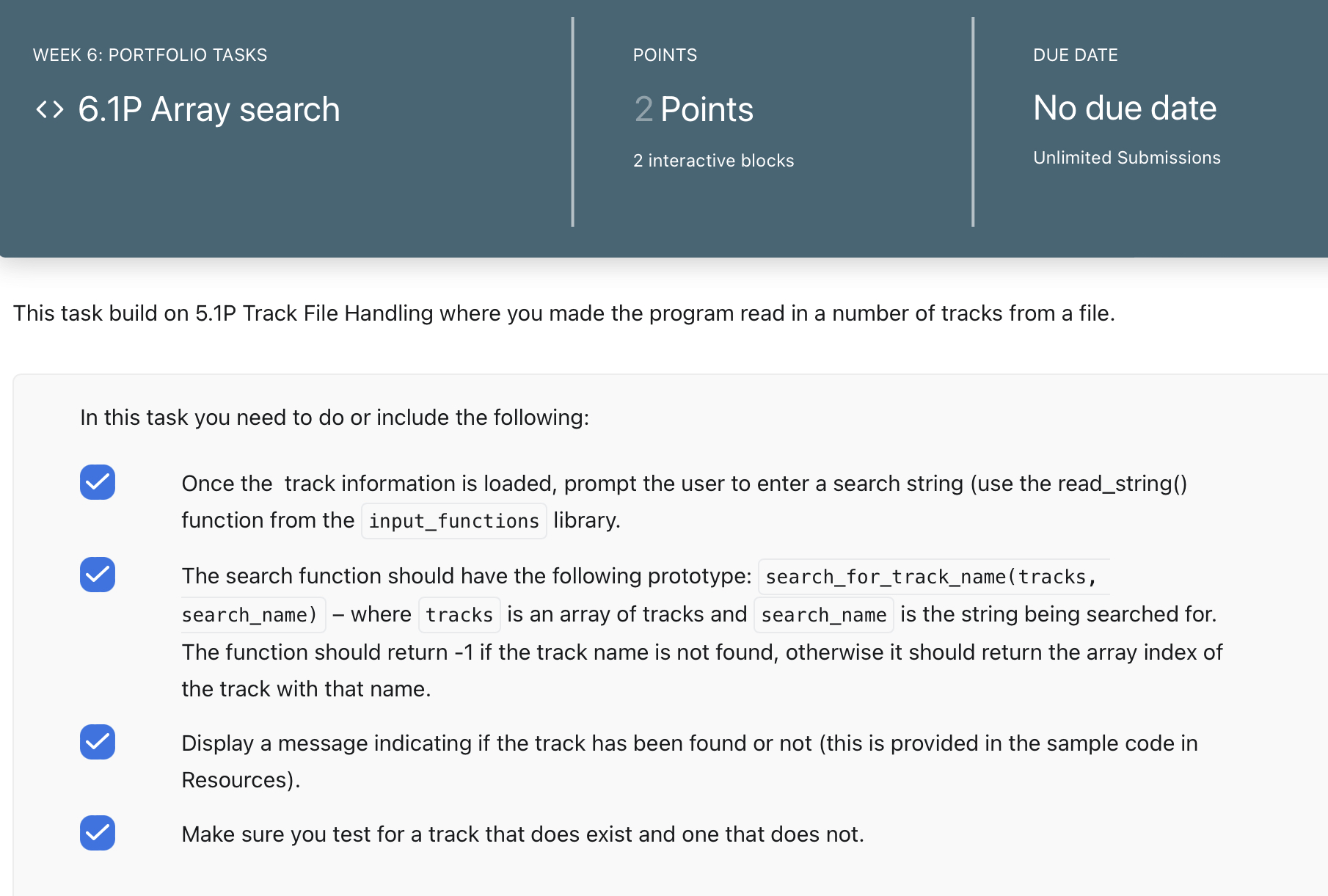 Solved This task build on 5.1P Track File Handling where you | Chegg.com