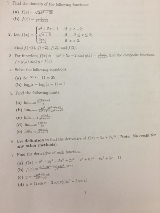 Solved Find the domain of the following functions: (a) f | Chegg.com
