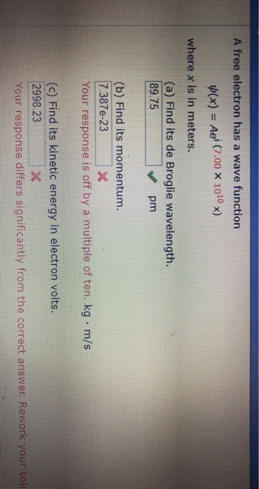 Solved A free electron has a wave function (x)-Ae' (7.00 x | Chegg.com