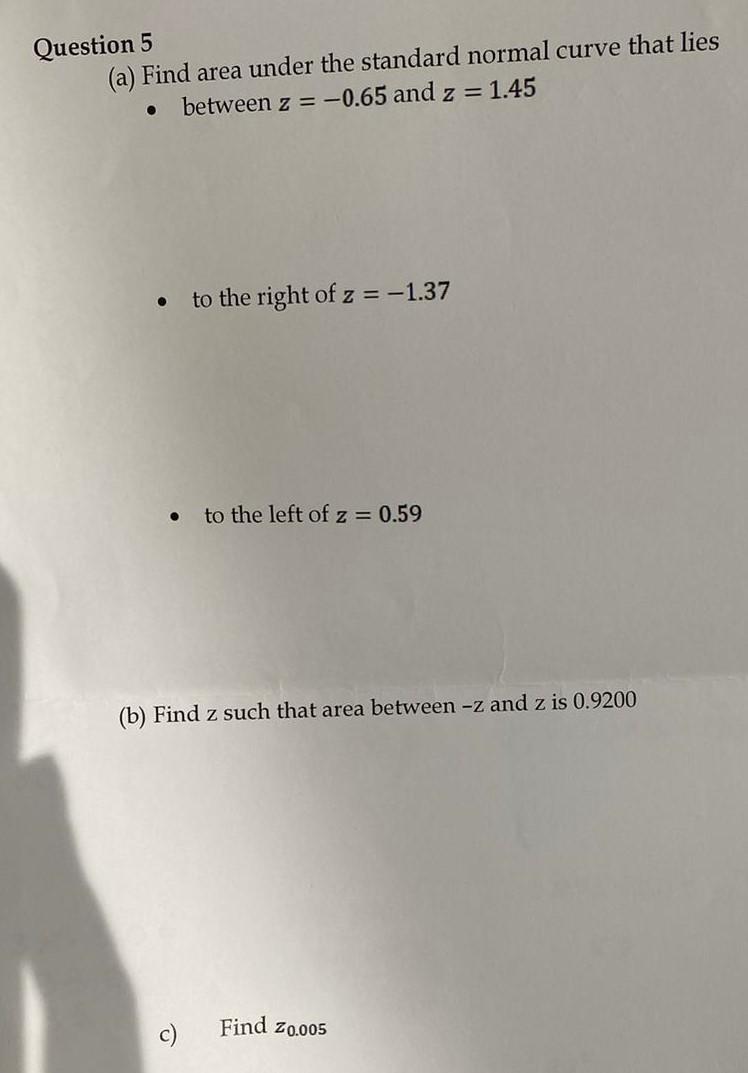 Solved (a) Find area under the standard normal curve that | Chegg.com