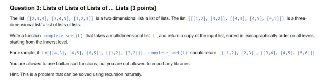 Solved Question 3: Lists of Lists of Lists of... Lists [3 | Chegg.com
