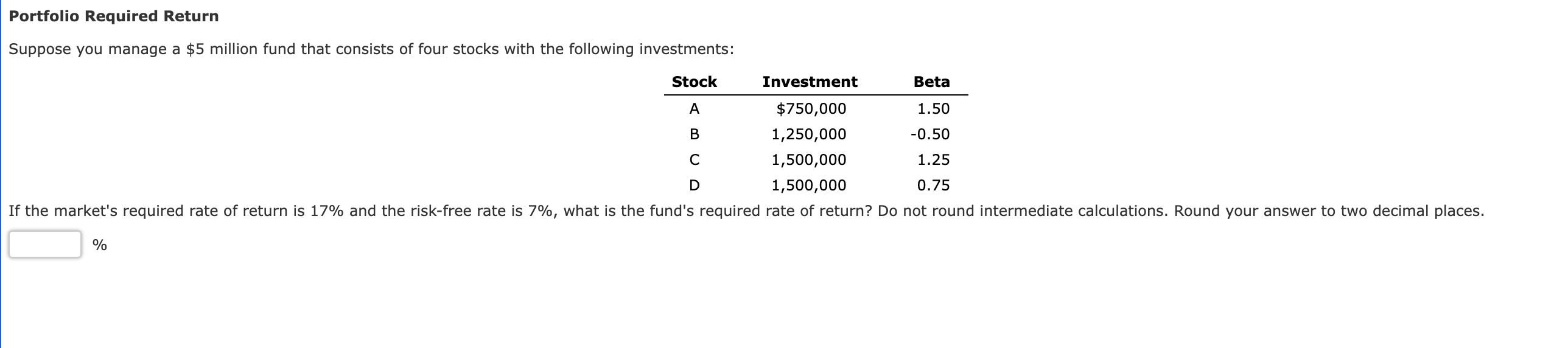 Solved Portfolio Required Return Suppose you manage a $5 | Chegg.com