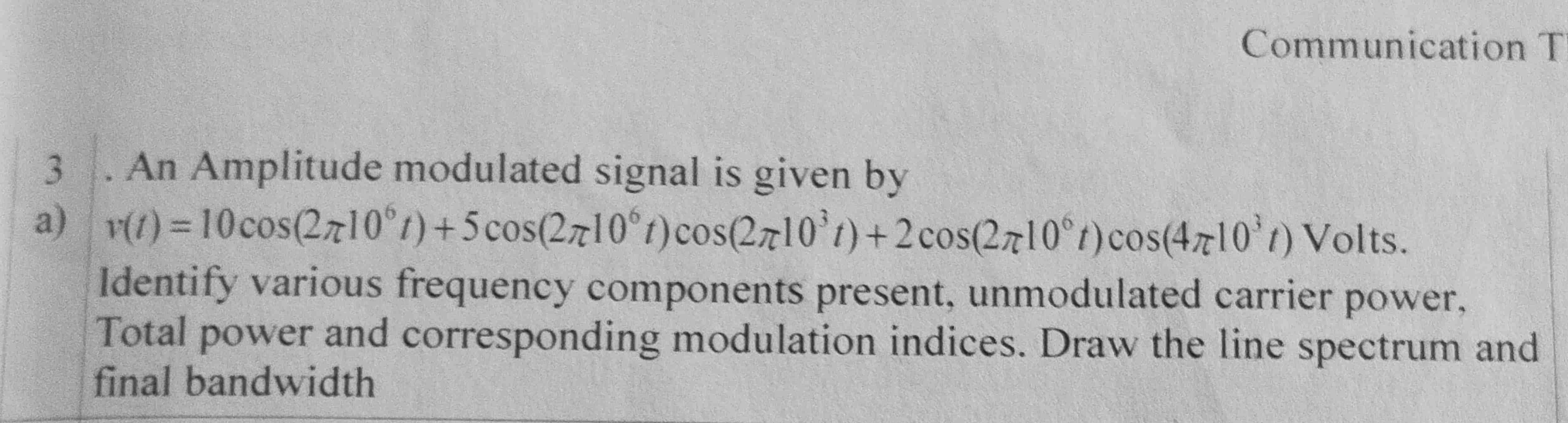Solved Communication T3 . ﻿An Amplitude modulated signal is | Chegg.com