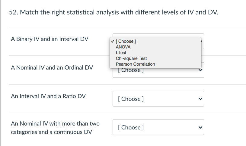 Solved 52. Match the right statistical analysis with | Chegg.com