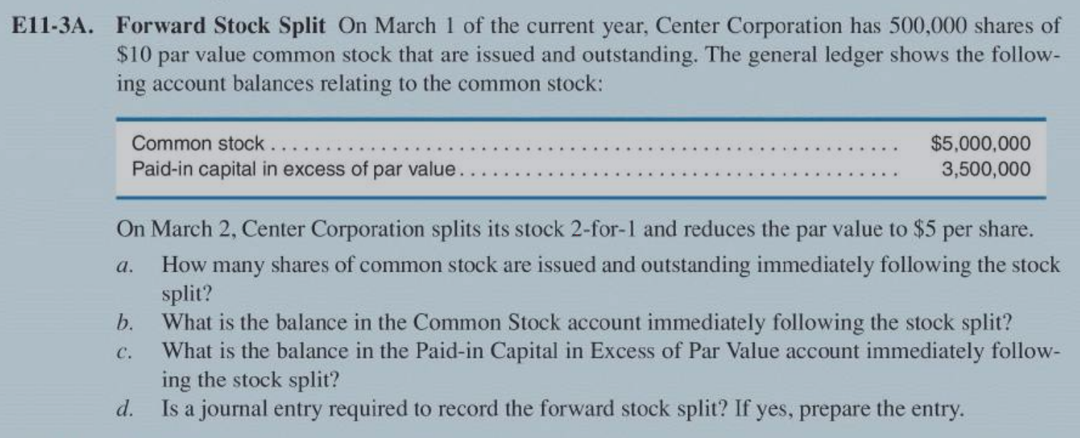 Solved A. Forward Stock Split On March 1 of the current | Chegg.com