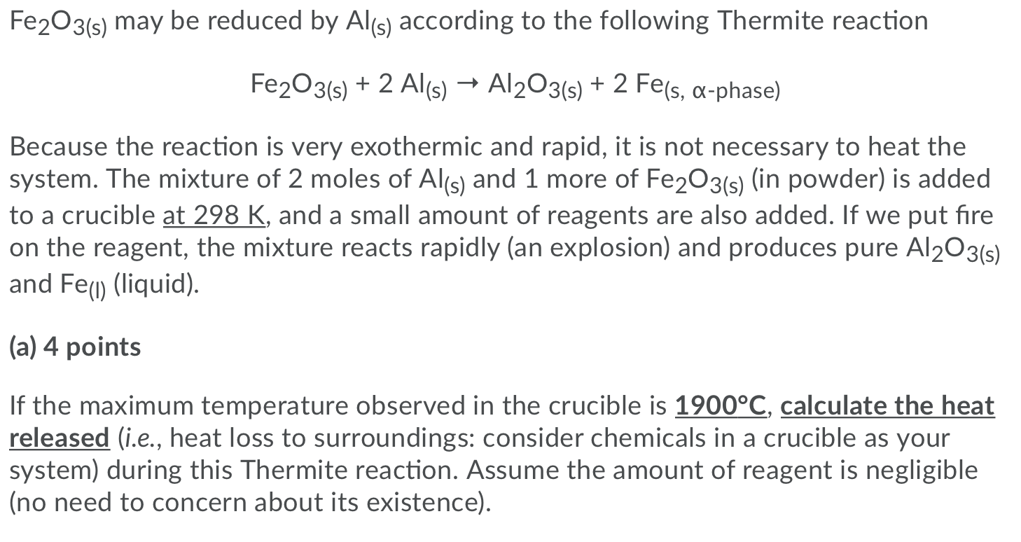 Fe2O3(s) may be reduced by Al(s) according to the | Chegg.com