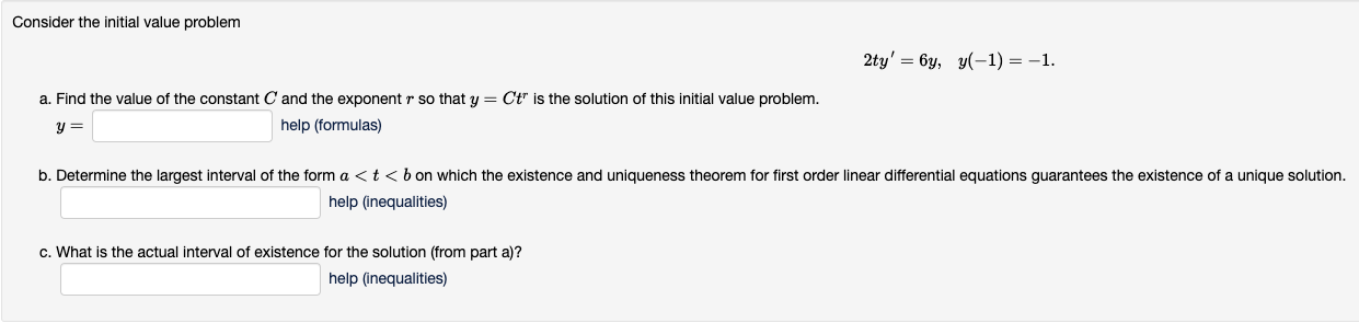 Solved Consider the initial value problem 2ty′=6y,y(−1)=−1 | Chegg.com
