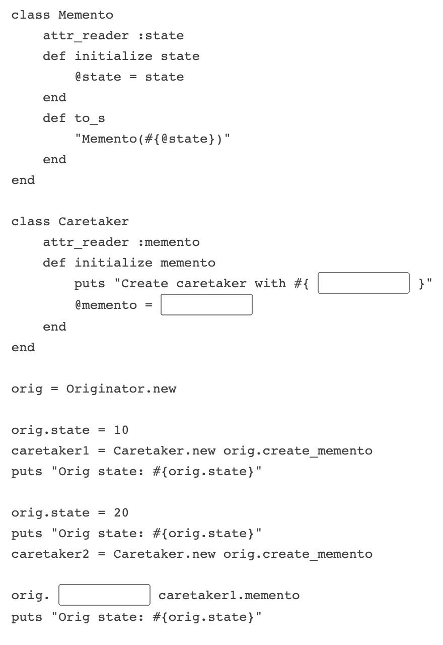 Solved Output: Create memento with 10 Create caretaker with | Chegg.com