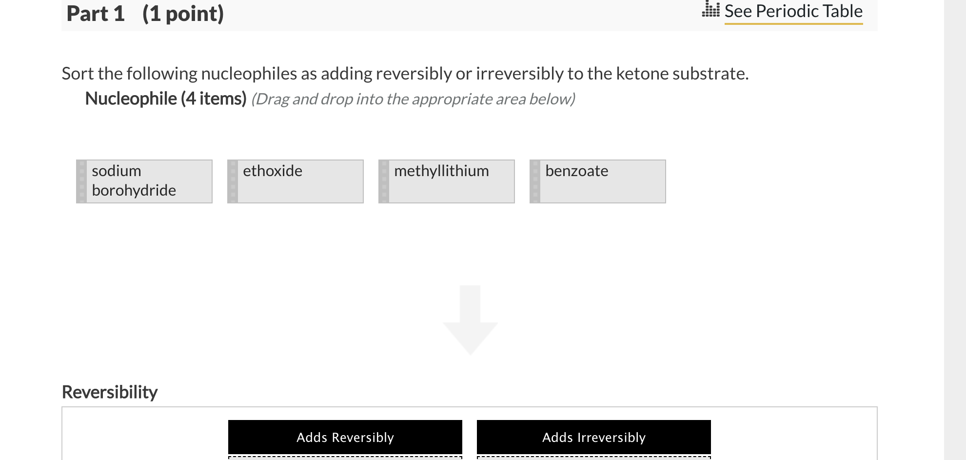 Solved Sort the following nucleophiles as adding reversibly | Chegg.com