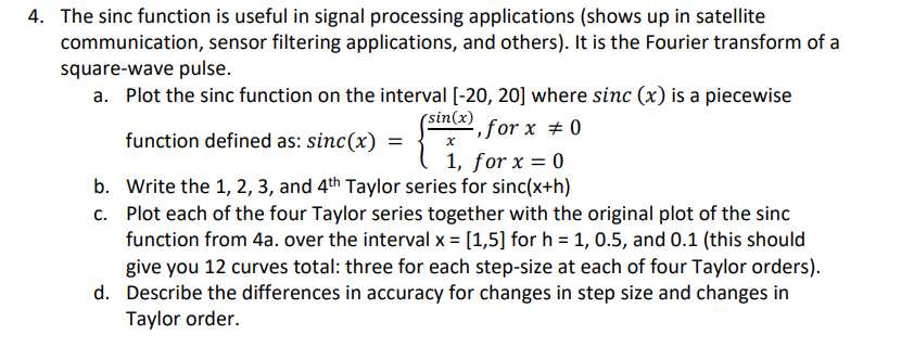 Solved The sinc function is useful in signal processing | Chegg.com