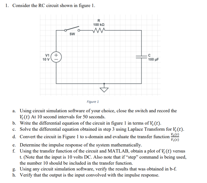 Solved 1. Consider the RC circuit shown in figure 1. R 100 | Chegg.com