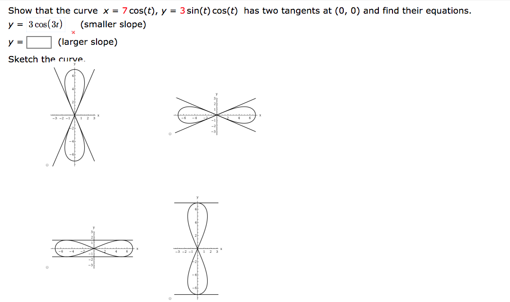 Solved Show that the curve x = 7 cos(t), y = 3 sin(t) cos(t) | Chegg.com