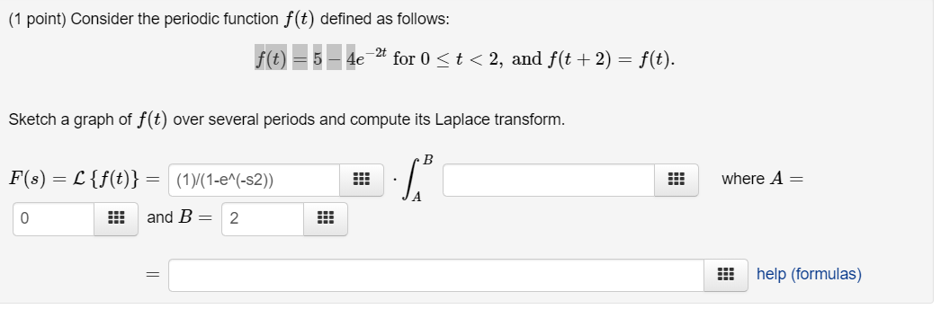 Solved (1 point) Consider the periodic function f(t) defined | Chegg.com