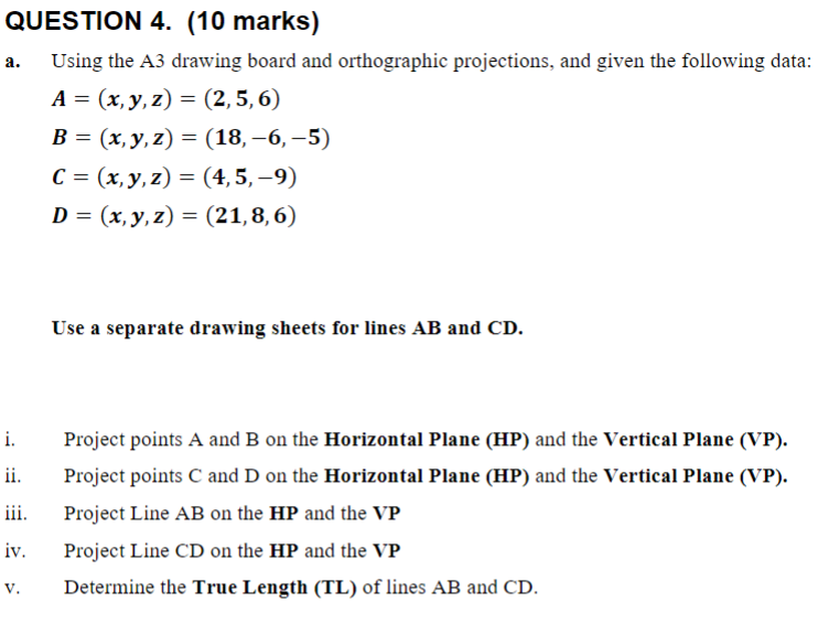Solved a. Using the A3 drawing board and orthographic | Chegg.com
