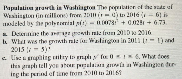 Solved Population growth in Washington The population of the | Chegg.com