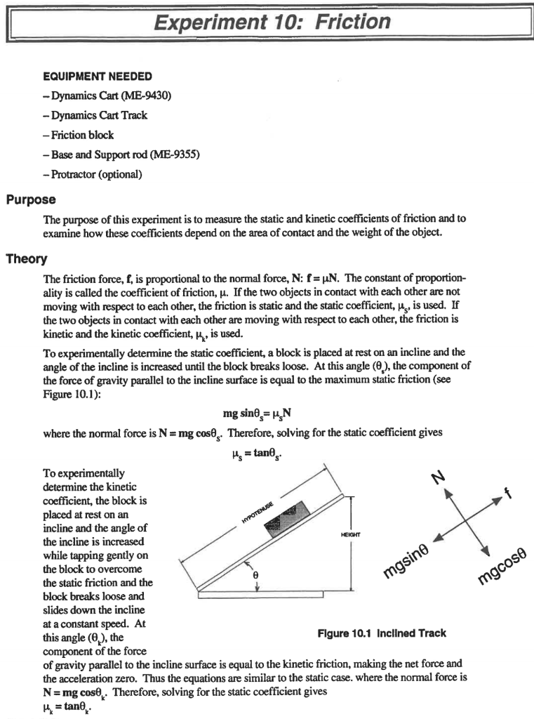 Solved Experiment 10: Friction EQUIPMENT NEEDED -Dynamics | Chegg.com