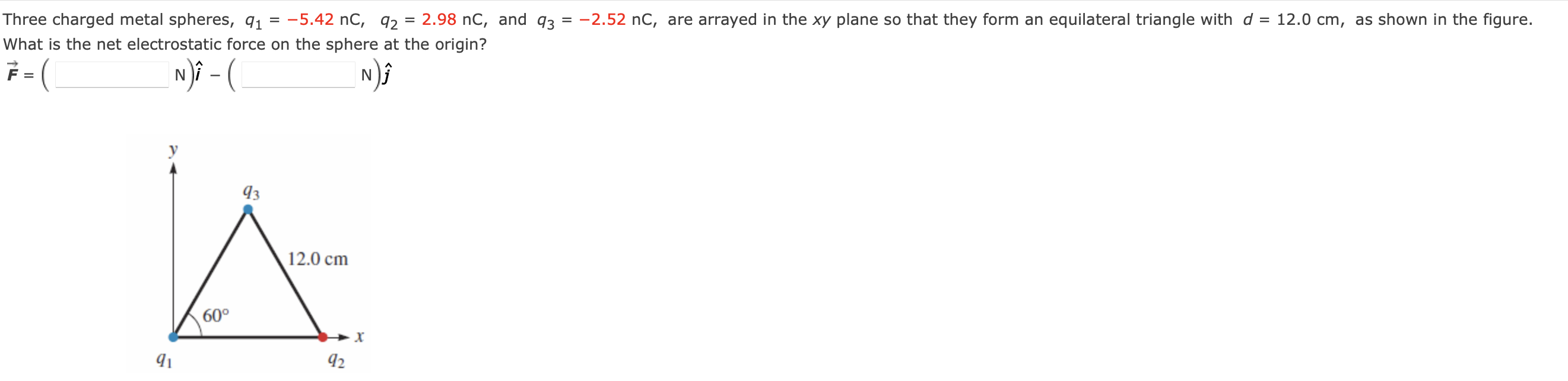 Solved What is the net electrostatic force on the sphere at | Chegg.com