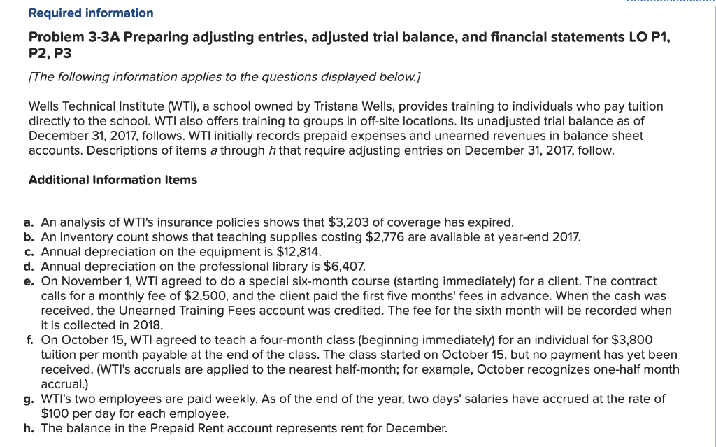 Solved Required information Problem 3-3A Preparing adjusting | Chegg.com