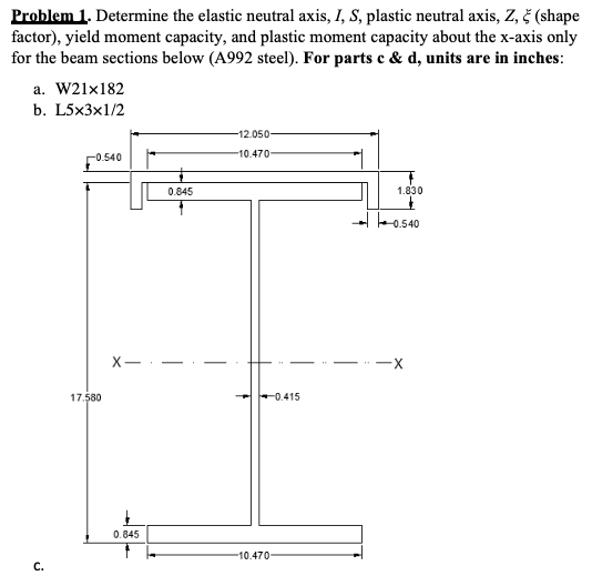 Solved Problem 1. Determine the elastic neutral axis, I, S, | Chegg.com