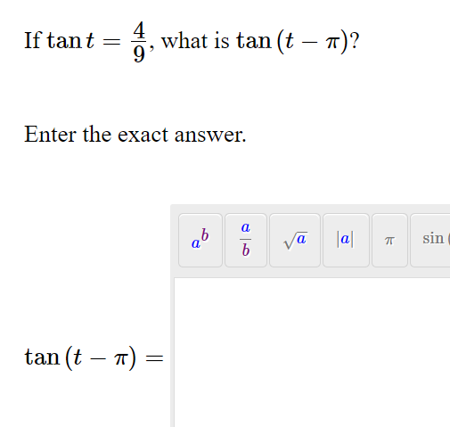 Solved If tant = A, what is tan (t – T)? Enter the exact | Chegg.com