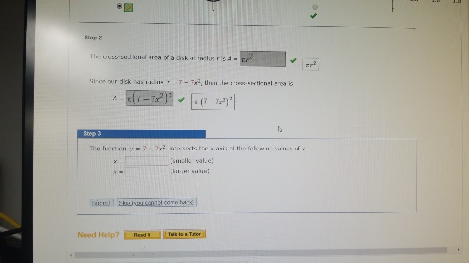 Solved step 2 The cross-sectional area of a disk of radius r | Chegg.com