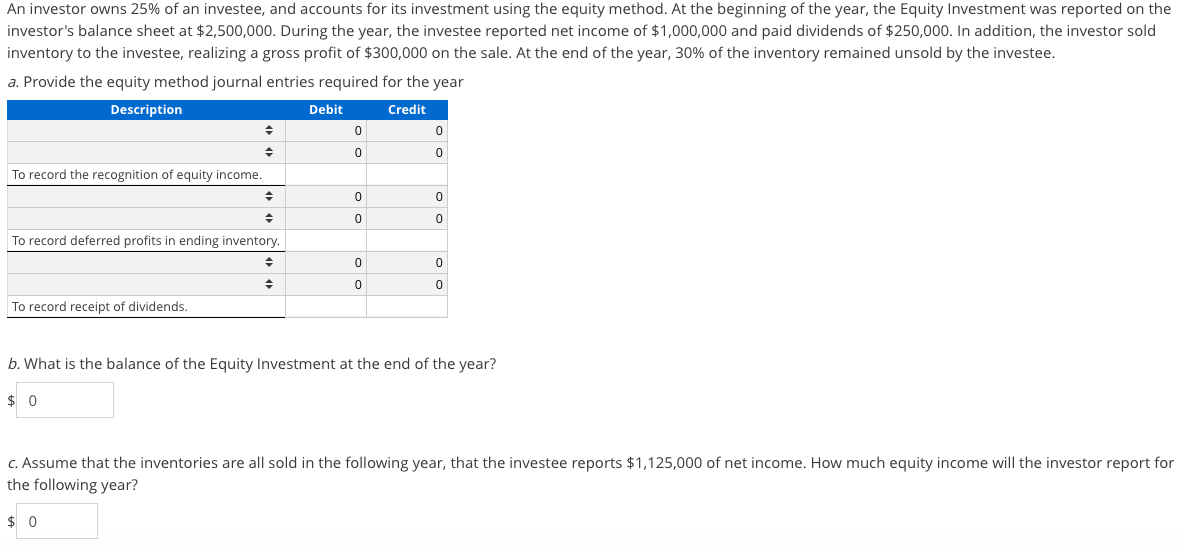 Solved An investor owns 25% of an investee, and accounts for | Chegg.com