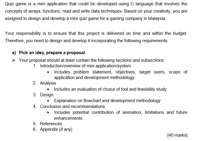Solved Quiz game is a mini application that could be | Chegg.com