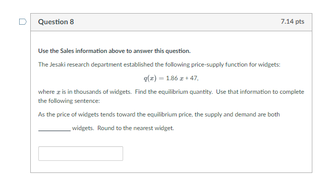 Solved Jesaki Inc. is trying to enter the widget market. The | Chegg.com