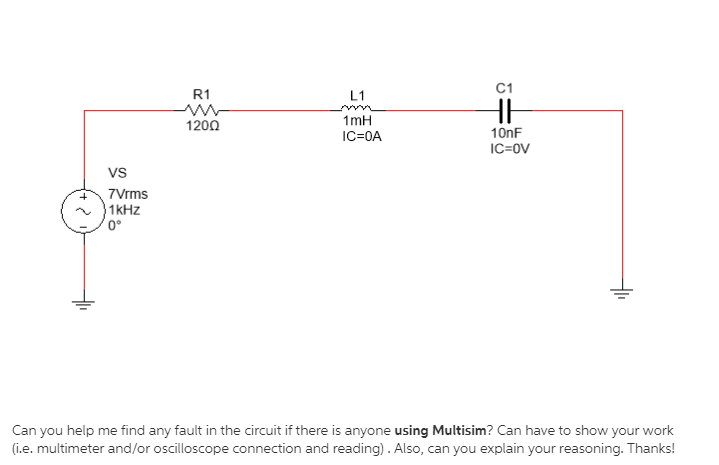 Solved R1 L1 1200 1mH IC=0A C1 HH 10nF IC=OV VS 7Vrms 1KHz | Chegg.com