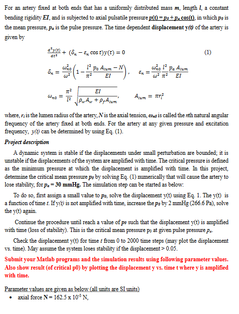 Solved For an ﻿artery fixed at ﻿both ends that has a | Chegg.com