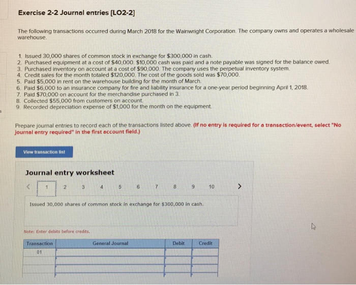 Solved Exercise 2-1 Transaction analysis [LO2-1] The | Chegg.com