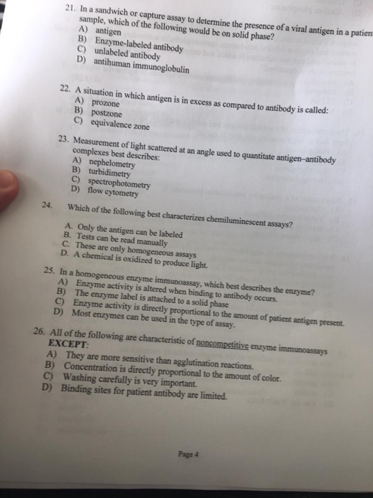 Solved 21. In a sandwich or capture assay to determine the | Chegg.com