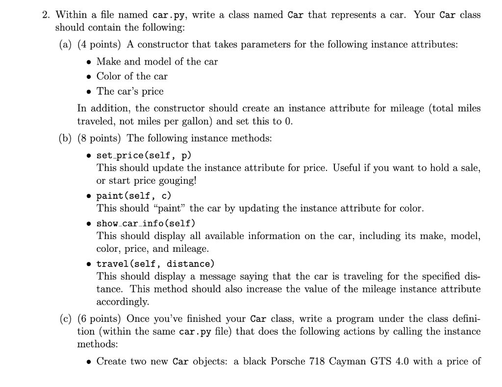 Solved 2. Within a file named car.py, write a class named | Chegg.com