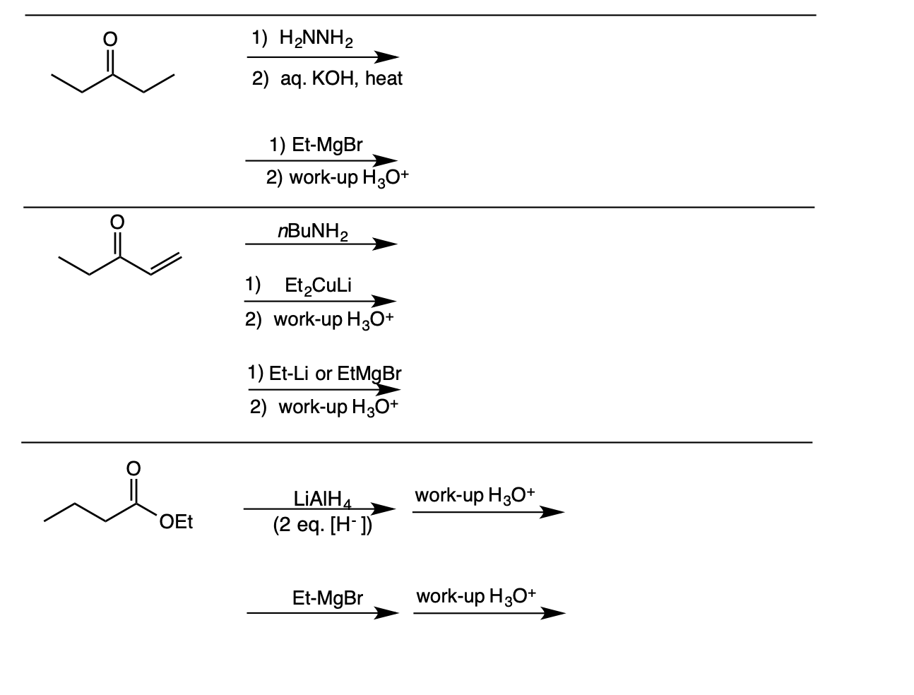 Solved 1) H2NNH2 2) aq. KOH, heat 1) Et-MgBr 2) work-up H20+ | Chegg.com
