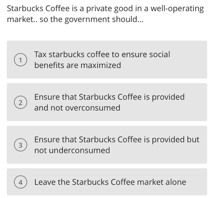Solved Starbucks Coffee is a private good in a | Chegg.com