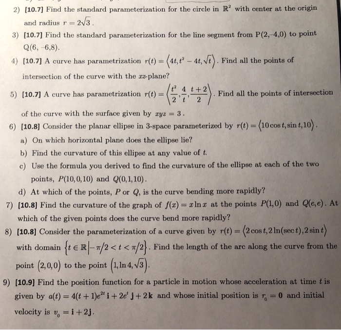 Solved 2) [10.7] Find the standard parameterization for the | Chegg.com