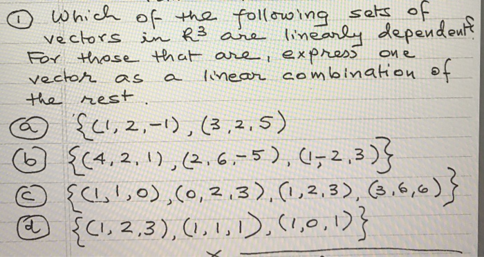 Solved Which of the following sets of vectors in R3 are | Chegg.com