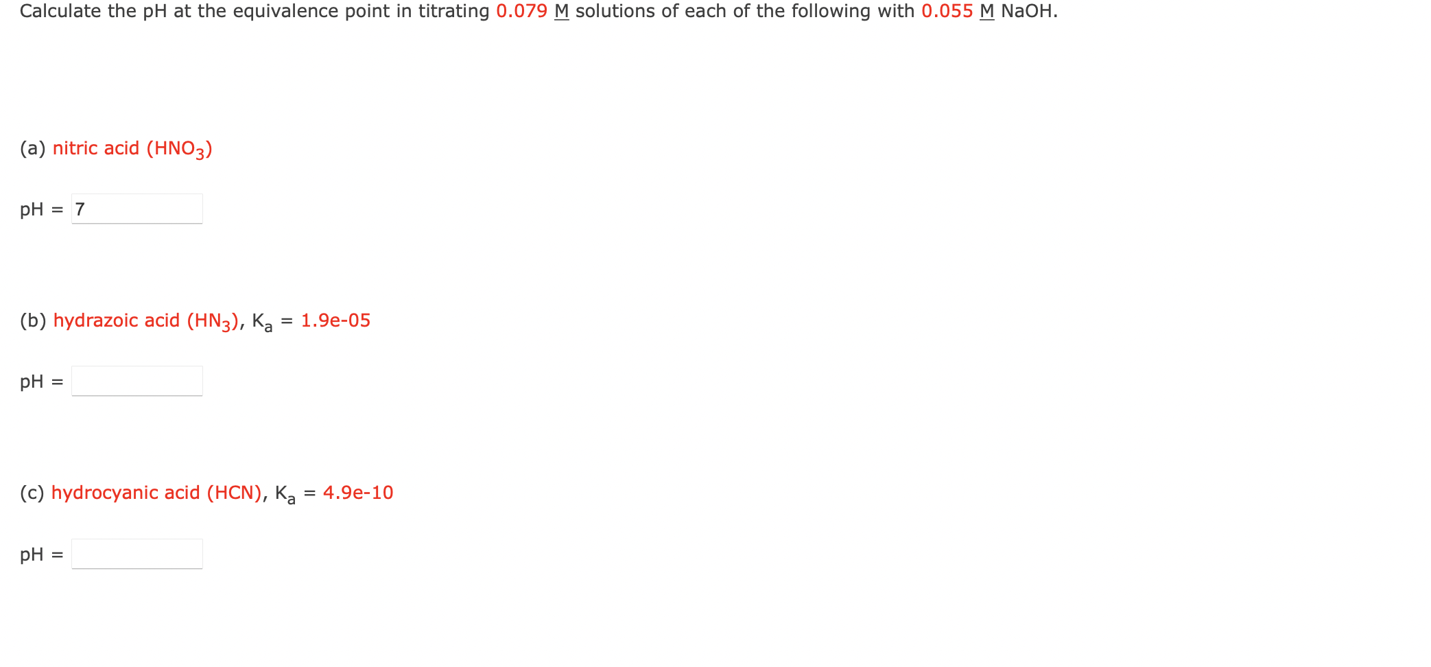 Calculate the pH ﻿at the equivalence point in | Chegg.com