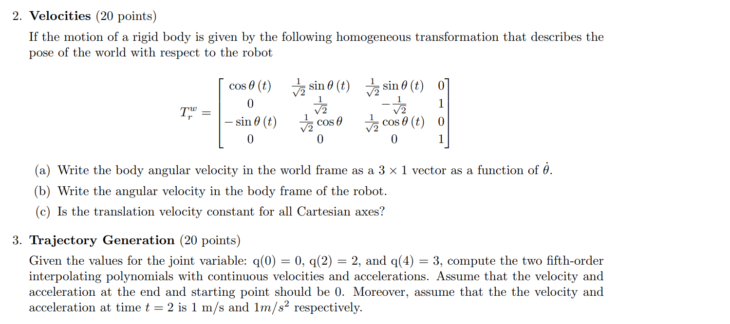 2. Velocities (20 points) If the motion of a rigid | Chegg.com