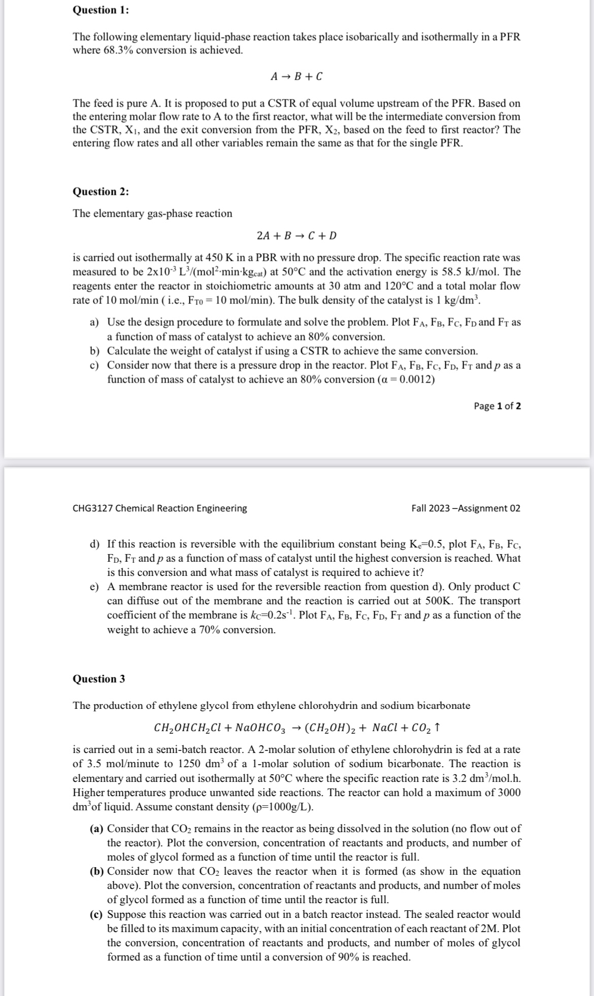 Solved The following elementary liquid-phase reaction takes | Chegg.com