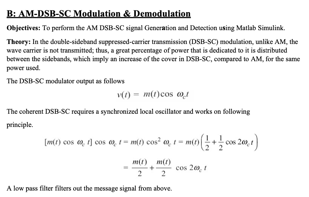 B Am Dsb Sc Modulation And Demodulation Objectives To