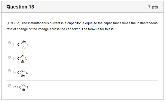 Solved Question 18 7 pts (TCO 5d) The instantaneous current | Chegg.com