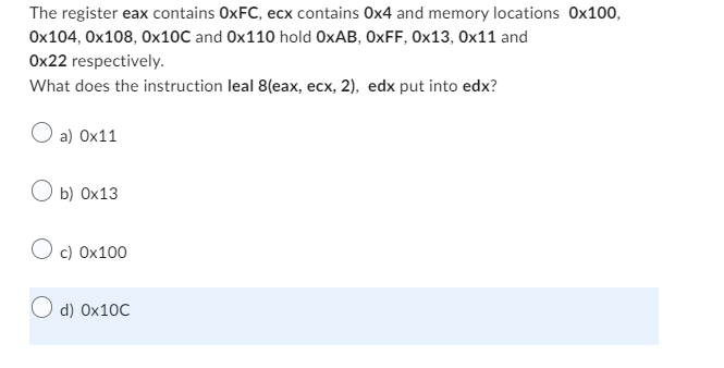 Solved The register eax contains 0×xC, ecx contains 0×4 and | Chegg.com