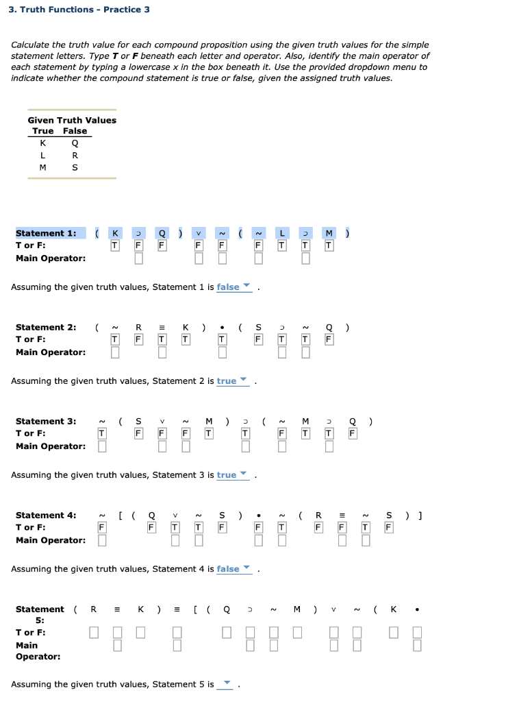 Solved 3. Truth Functions - Practice 3 Calculate the truth | Chegg.com