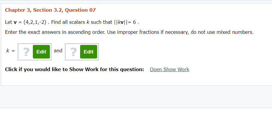 Solved Chapter 3, Section 3.2, Question 07 Let v = | Chegg.com