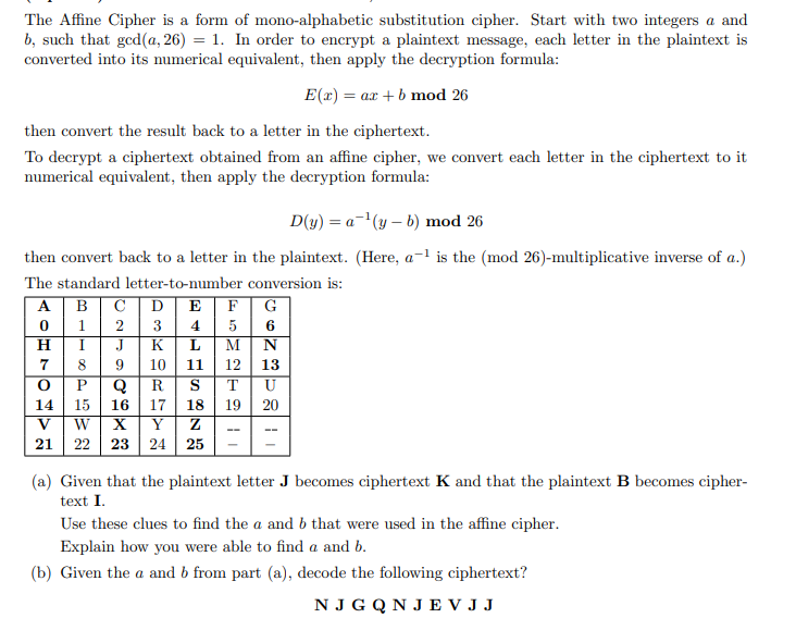 Solved The Affine Cipher is a form of mono-alphabetic | Chegg.com